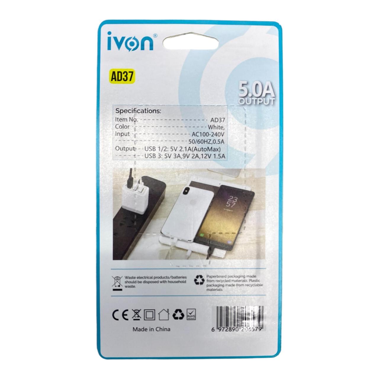 Adaptador 3 USB Ivon 5.0A QC3.0 AD37 – Electro Import